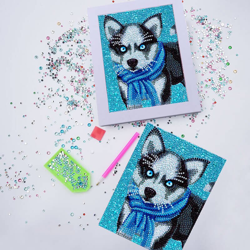 Kit Diamond Painting 5D avec Design de Husky et Cadre Photo – Figured'Art
