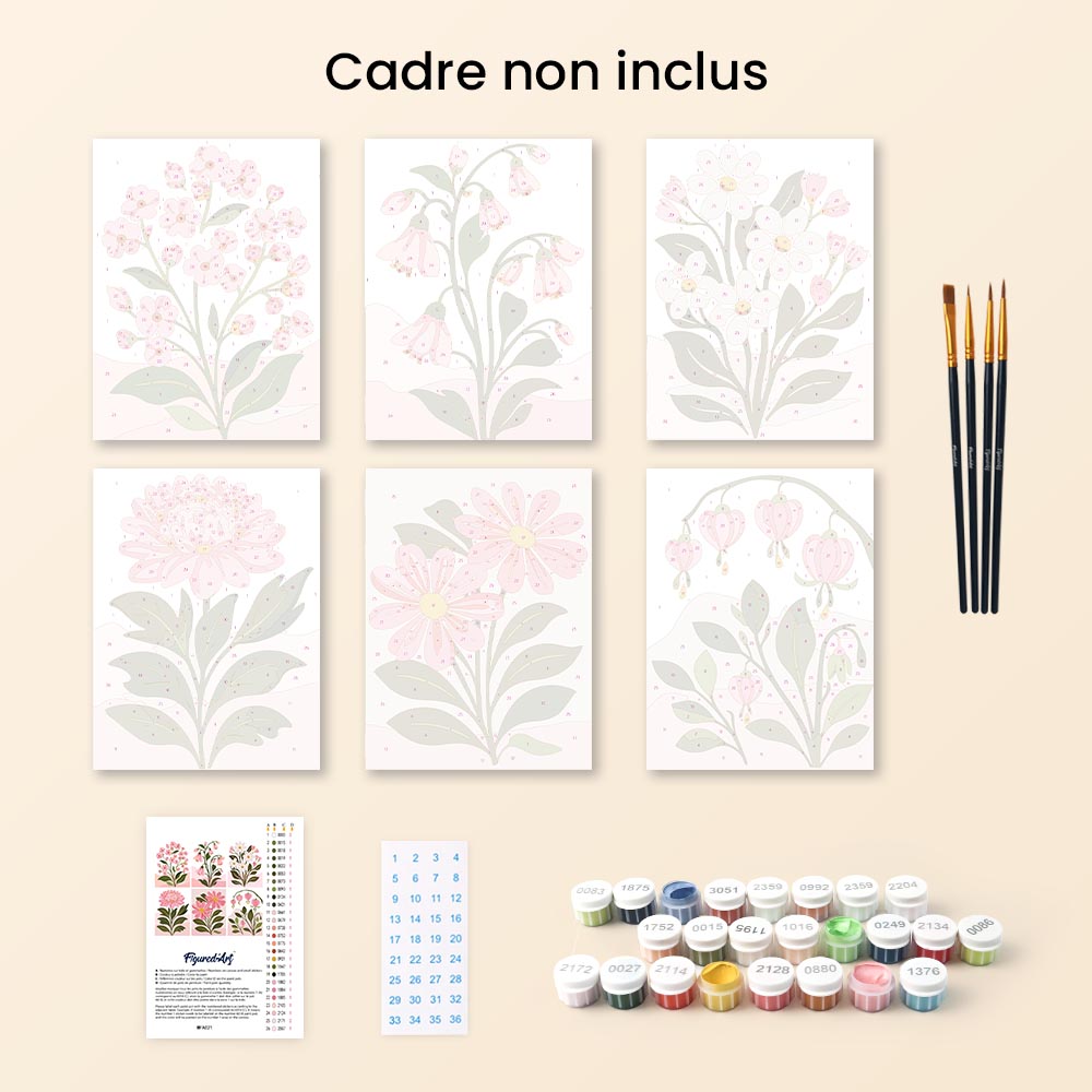 Mini Peinture par numéros 15x20cm (6 pièces) - Fleurs Roses – Figured'Art