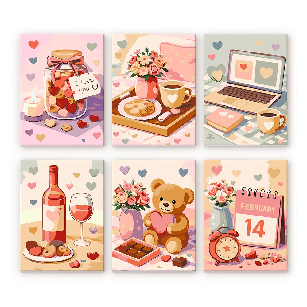 Mini Peinture par numéros 15x20cm (6 pièces) - Saint-Valentin – Figured'Art