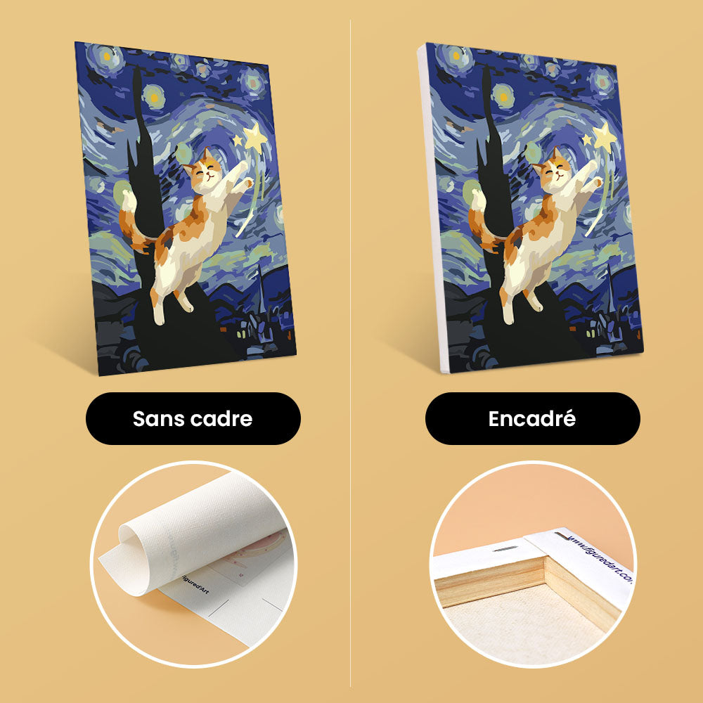 Mini Peinture par numéros 15x20cm (6 pièces) - Chats Nuit Étoilée ...