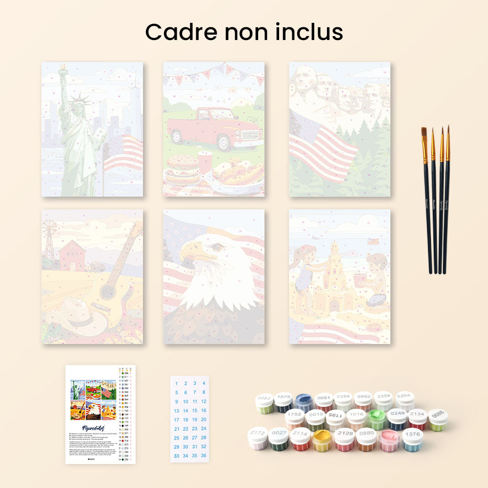 Mini Peinture par numéros 15x20cm (6 pièces) - Bonjour USA – Figured'Art